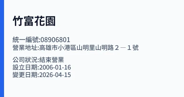 竹富花園的照片-統編 08906801(高雄市) 公司登記資料與營業項目詳細圖表