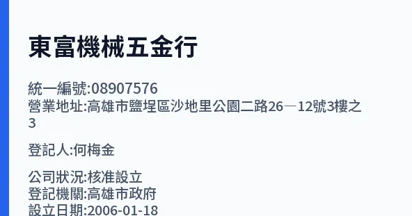 東富機械五金行的照片-統編 08907576(高雄市) 公司登記資料與營業項目詳細圖表