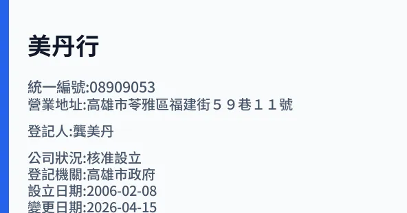 美丹行的照片-統編 08909053(高雄市) 公司登記資料與營業項目詳細圖表