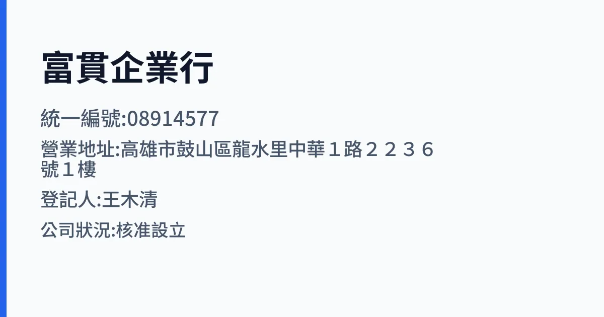 富貫企業行 - 統編 08914577(高雄市) 公司登記資料與營業項目詳細圖表