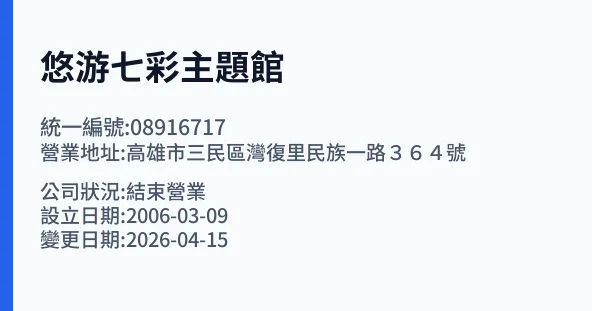 悠游七彩主題館的照片-統編 08916717(高雄市) 公司登記資料與營業項目詳細圖表