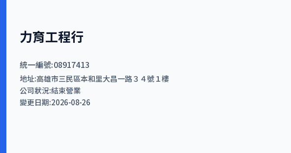 力育工程行的照片-統編 08917413(高雄市) 公司登記資料與營業項目詳細圖表