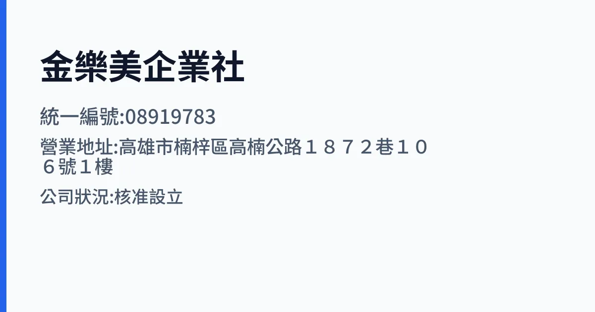 金樂美企業社 - 統編 08919783(高雄市) 公司登記資料與營業項目詳細圖表
