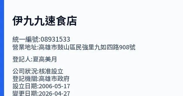 伊九九速食店的照片-統編 08931533(高雄市) 公司登記資料與營業項目詳細圖表