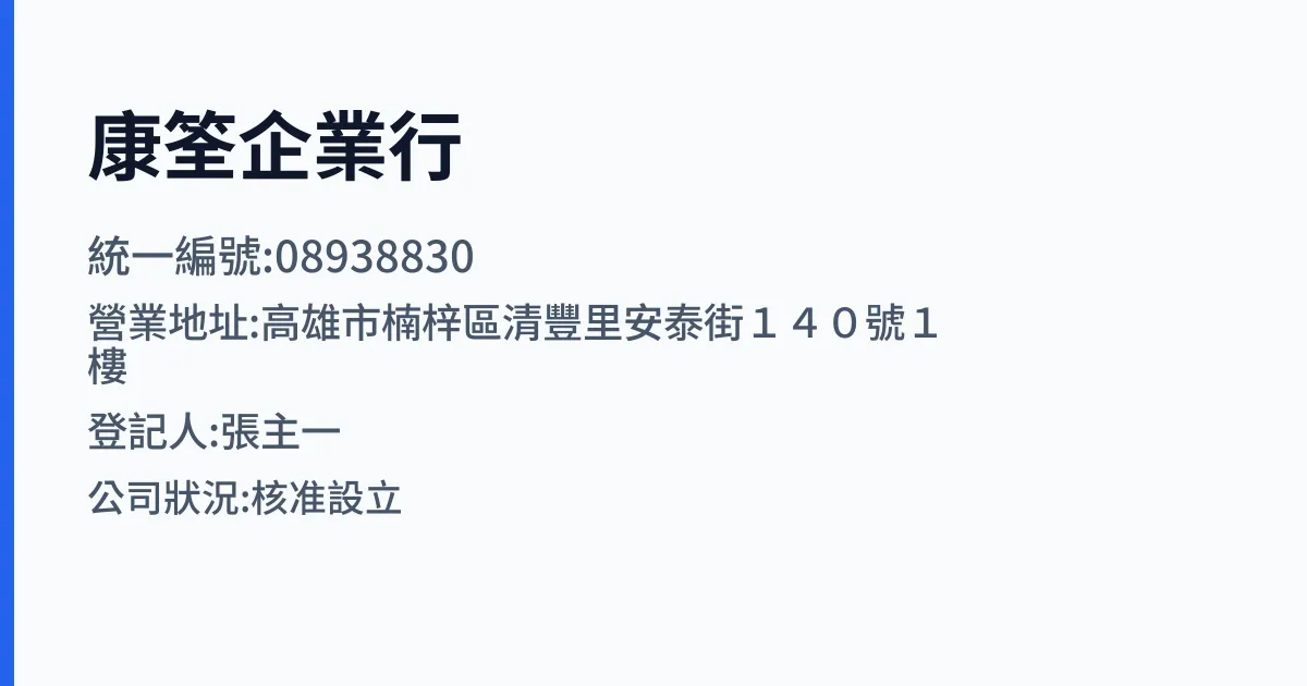 康筌企業行 - 統編 08938830(高雄市) 公司登記資料與營業項目詳細圖表