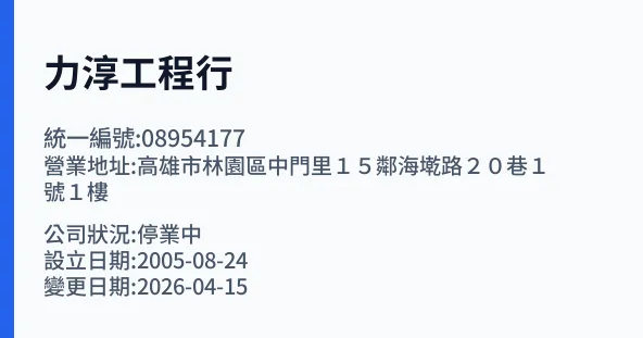 力淳工程行的照片-統編 08954177(高雄市) 公司登記資料與營業項目詳細圖表