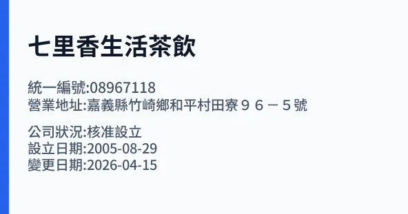 七里香生活茶飲的照片-統編 08967118(嘉義縣) 公司登記資料與營業項目詳細圖表