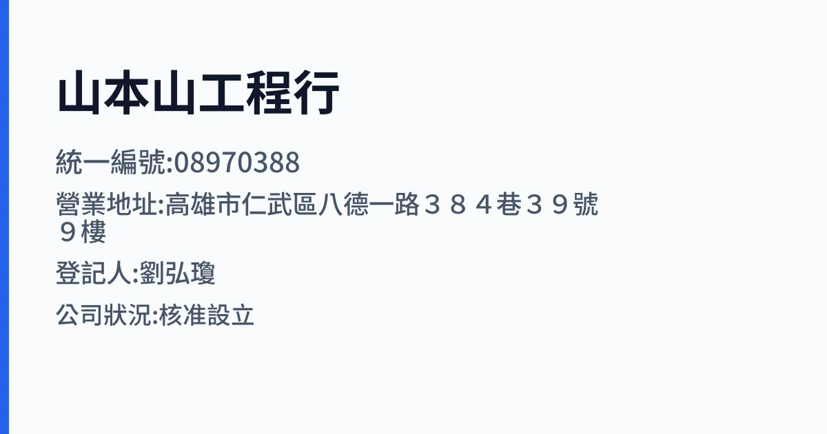 山本山工程行 - 統編 08970388(高雄市) 公司登記資料與營業項目詳細圖表