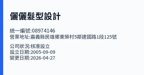 儷儷髮型設計的照片-統編 08974146(嘉義縣) 公司登記資料與營業項目詳細圖表