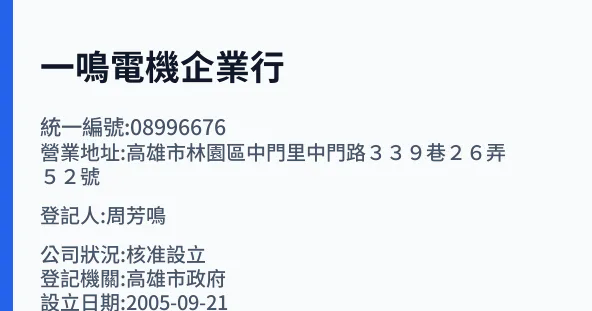 一鳴電機企業行的照片-統編 08996676(高雄市) 公司登記資料與營業項目詳細圖表