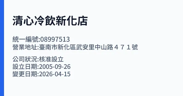 清心冷飲新化店的照片-統編 08997513(臺南市) 公司登記資料與營業項目詳細圖表