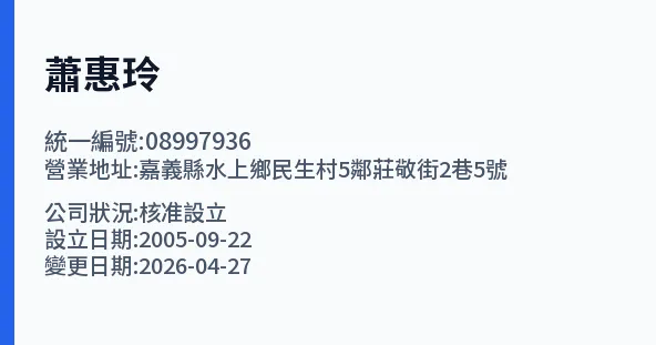 蕭惠玲的照片-統編 08997936(嘉義縣) 公司登記資料與營業項目詳細圖表
