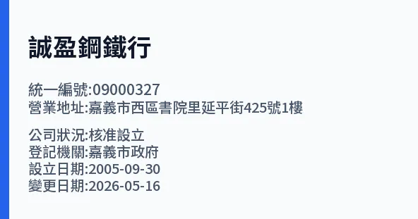 誠盈鋼鐵行的照片-統編 09000327(嘉義市) 公司登記資料與營業項目詳細圖表