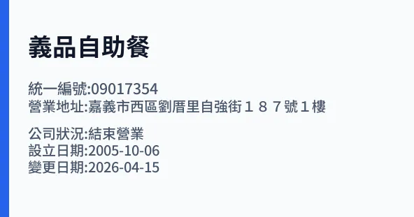 義品自助餐的照片-統編 09017354(嘉義市) 公司登記資料與營業項目詳細圖表