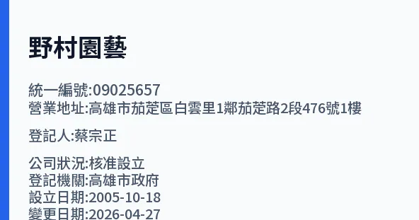野村園藝的照片-統編 09025657(高雄市) 公司登記資料與營業項目詳細圖表