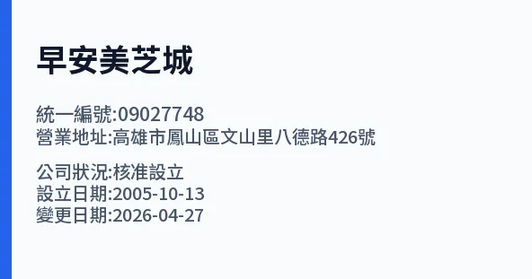 早安美芝城的照片-統編 09027748(高雄市) 公司登記資料與營業項目詳細圖表