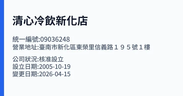 清心冷飲新化店的照片-統編 09036248(臺南市) 公司登記資料與營業項目詳細圖表
