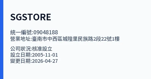 SGSTORE的照片-統編 09048188(臺南市) 公司登記資料與營業項目詳細圖表
