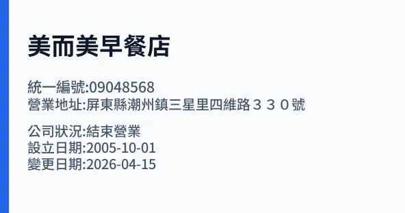 美而美早餐店的照片-統編 09048568(屏東縣) 公司登記資料與營業項目詳細圖表