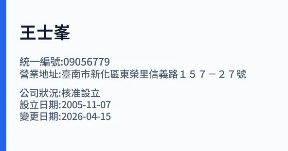 王士峯的照片-統編 09056779(臺南市) 公司登記資料與營業項目詳細圖表