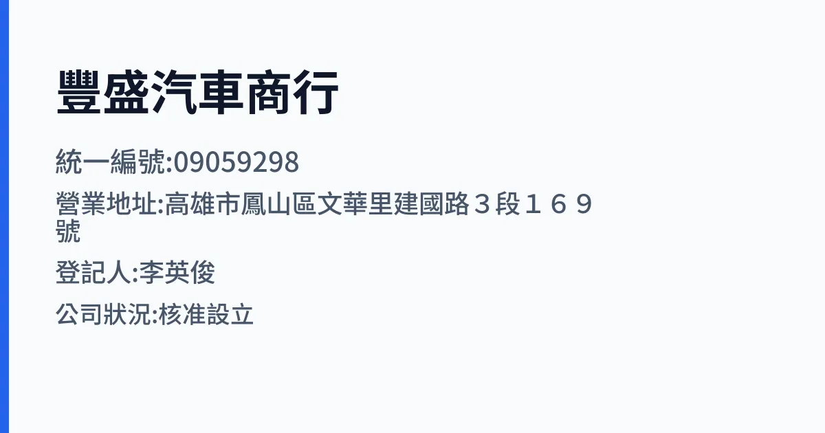 豐盛汽車商行 - 統編 09059298(高雄市) 公司登記資料與營業項目詳細圖表