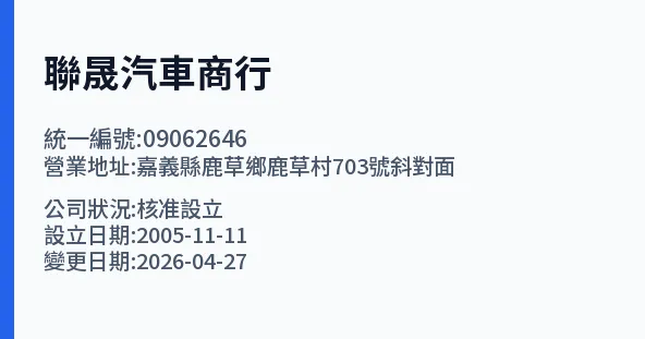 聯晟汽車商行的照片-統編 09062646(嘉義縣) 公司登記資料與營業項目詳細圖表