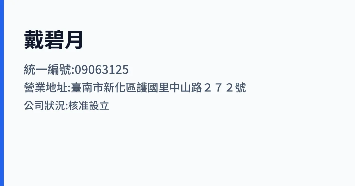 戴碧月 - 統編 09063125(臺南市) 公司登記資料與營業項目詳細圖表