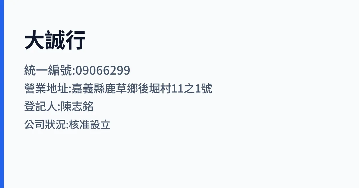 大誠行 - 統編 09066299(嘉義縣) 公司登記資料與營業項目詳細圖表