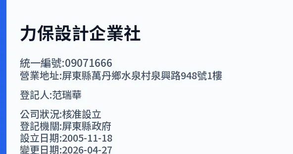 力保設計企業社的照片-統編 09071666(屏東縣) 公司登記資料與營業項目詳細圖表