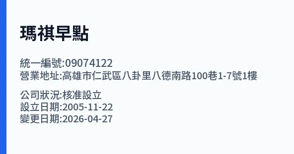 瑪祺早點的照片-統編 09074122(高雄市) 公司登記資料與營業項目詳細圖表