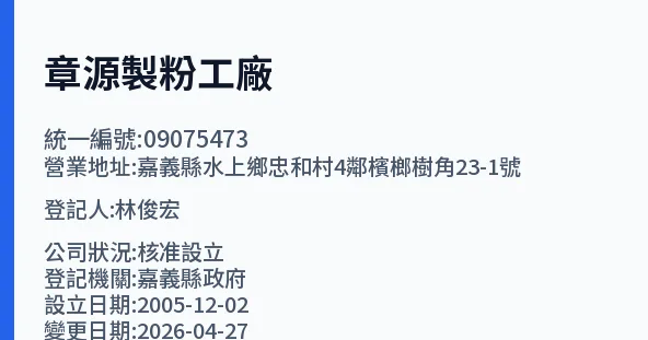 章源製粉工廠的照片-統編 09075473(嘉義縣) 公司登記資料與營業項目詳細圖表
