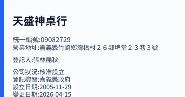 天盛神桌行的照片-統編 09082729(嘉義縣) 公司登記資料與營業項目詳細圖表