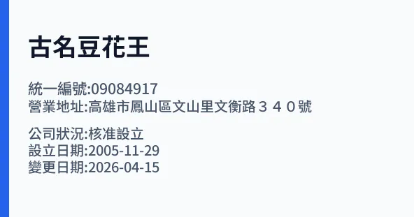古名豆花王的照片-統編 09084917(高雄市) 公司登記資料與營業項目詳細圖表