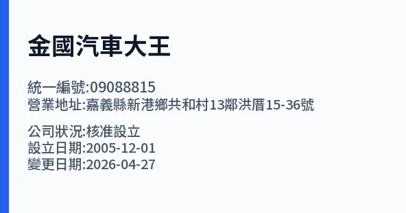 金國汽車大王的照片-統編 09088815(嘉義縣) 公司登記資料與營業項目詳細圖表
