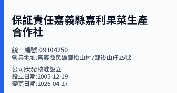 保証責任嘉義縣嘉利果菜生產合作社的照片-統編 09104250(嘉義縣) 公司登記資料與營業項目詳細圖表