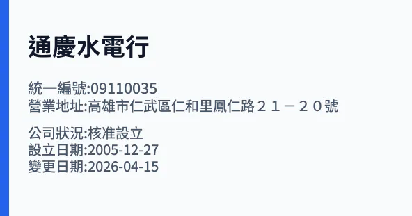 通慶水電行的照片-統編 09110035(高雄市) 公司登記資料與營業項目詳細圖表