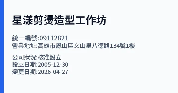 星漾剪燙造型工作坊的照片-統編 09112821(高雄市) 公司登記資料與營業項目詳細圖表