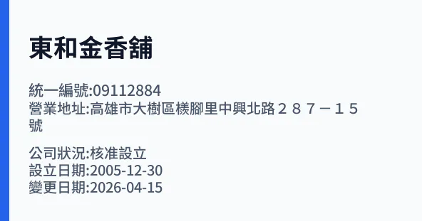 東和金香舖的照片-統編 09112884(高雄市) 公司登記資料與營業項目詳細圖表