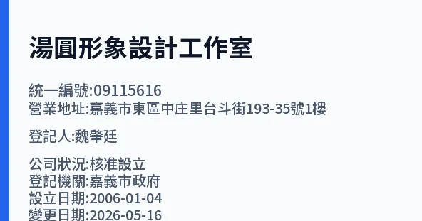 湯圓形象設計工作室的照片-統編 09115616(嘉義市) 公司登記資料與營業項目詳細圖表