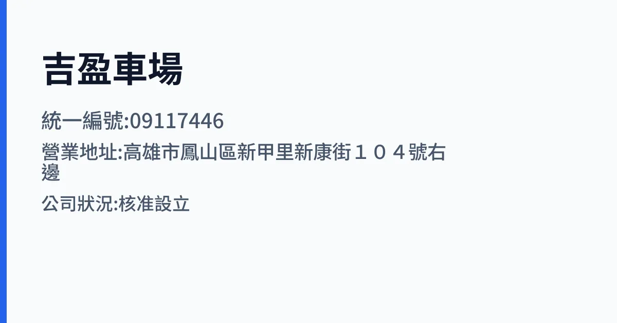 吉盈車場 - 統編 09117446(高雄市) 公司登記資料與營業項目詳細圖表