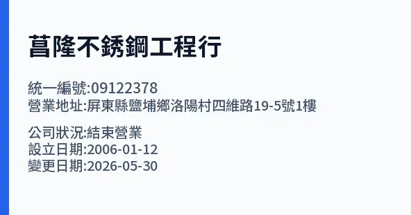 菖隆不銹鋼工程行的照片-統編 09122378(屏東縣) 公司登記資料與營業項目詳細圖表