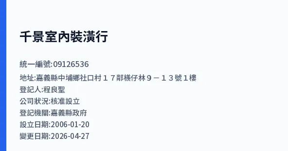千景室內裝潢行的照片-統編 09126536(嘉義縣) 公司登記資料與營業項目詳細圖表