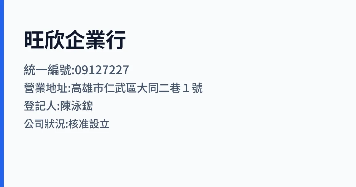 旺欣企業行 - 統編 09127227(高雄市) 公司登記資料與營業項目詳細圖表