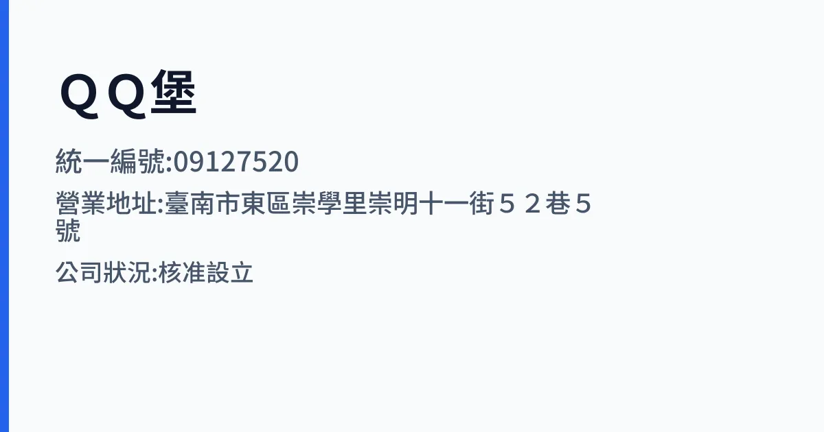 ＱＱ堡 - 統編 09127520(臺南市) 公司登記資料與營業項目詳細圖表