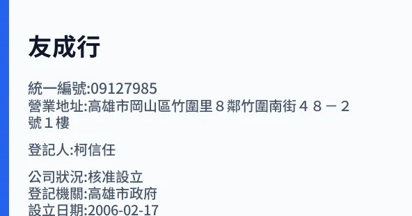 友成行的照片-統編 09127985(高雄市) 公司登記資料與營業項目詳細圖表