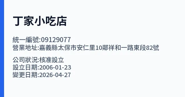 丁家小吃店的照片-統編 09129077(嘉義縣) 公司登記資料與營業項目詳細圖表