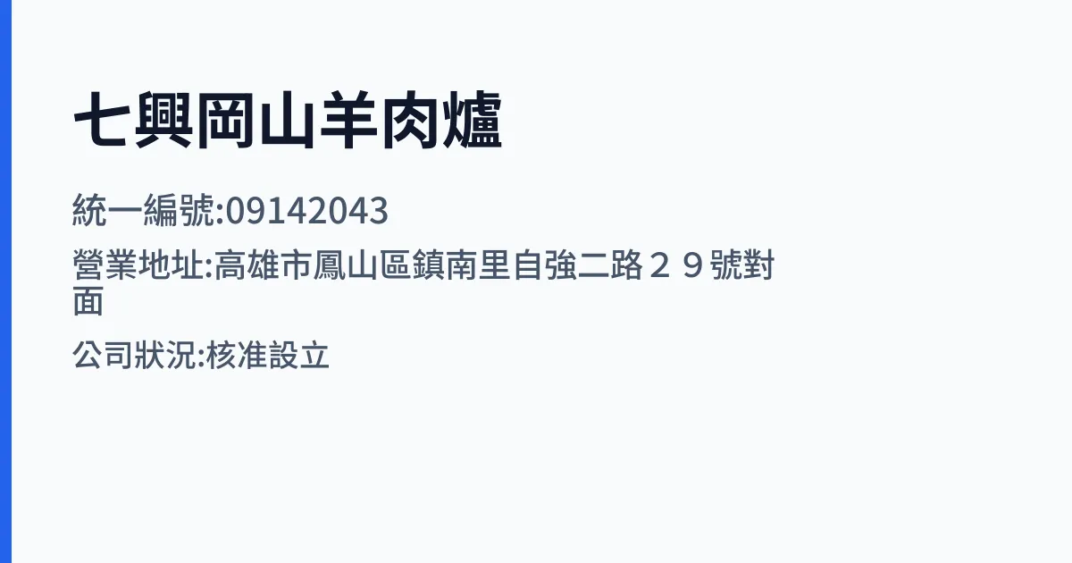 七興岡山羊肉爐 - 統編 09142043(高雄市) 公司登記資料與營業項目詳細圖表