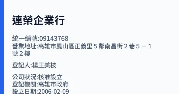連榮企業行的照片-統編 09143768(高雄市) 公司登記資料與營業項目詳細圖表