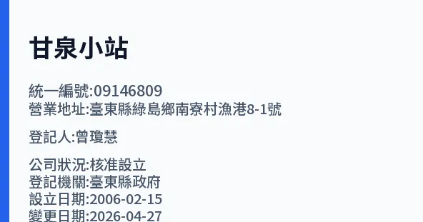 甘泉小站的照片-統編 09146809(臺東縣) 公司登記資料與營業項目詳細圖表