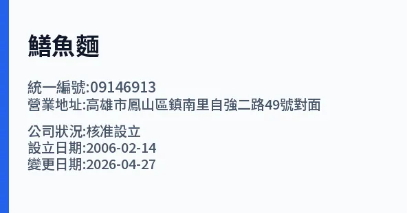 鱔魚麵的照片-統編 09146913(高雄市) 公司登記資料與營業項目詳細圖表